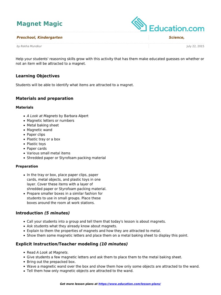 Magnet Magic | PDF | Magnet | Lesson Plan
