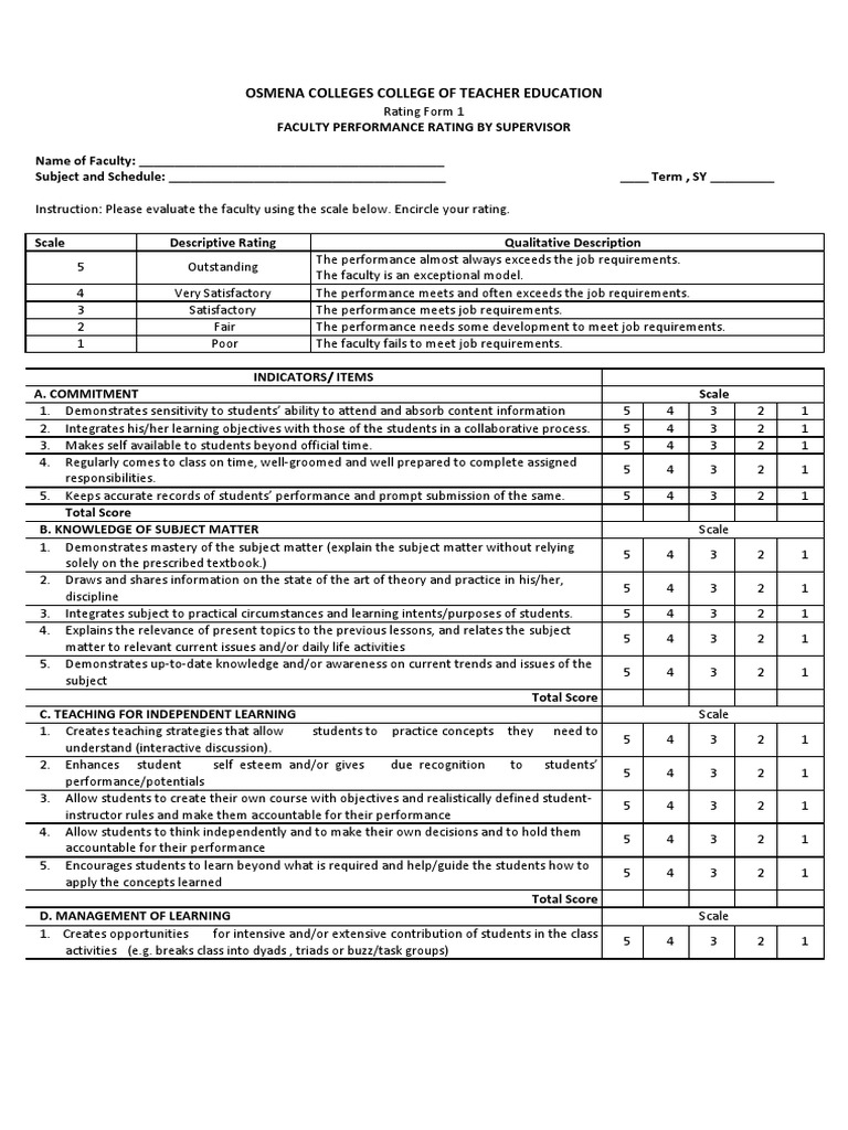 Osmena Colleges College of Teacher Education Observation Forms 2019 ...