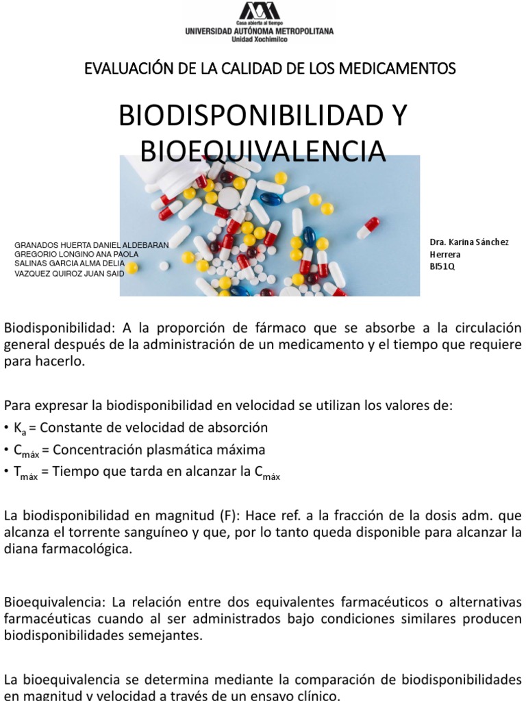 Biodisponibilidad y Bioequivalencia 1 | PDF | Biodisponibilidad ...