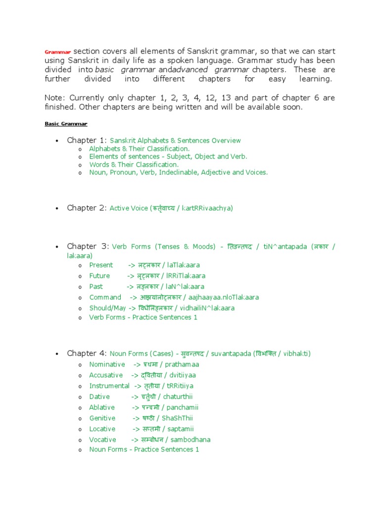 Basic Sanskrit Grammar Overview | PDF | Grammatical Number ...