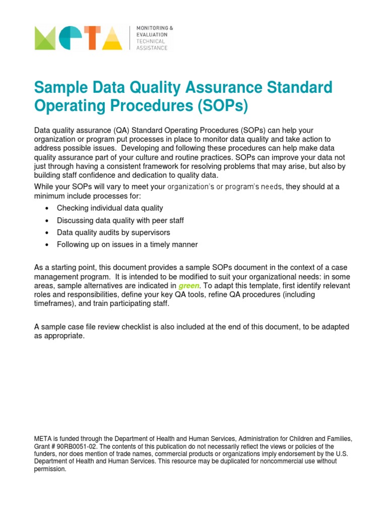 Data Quality Assurance SOP Template | PDF | Data Quality | Quality ...