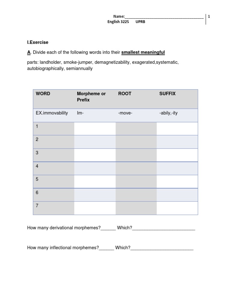 Morphology Exercises | PDF | Word | Morphology (Linguistics)