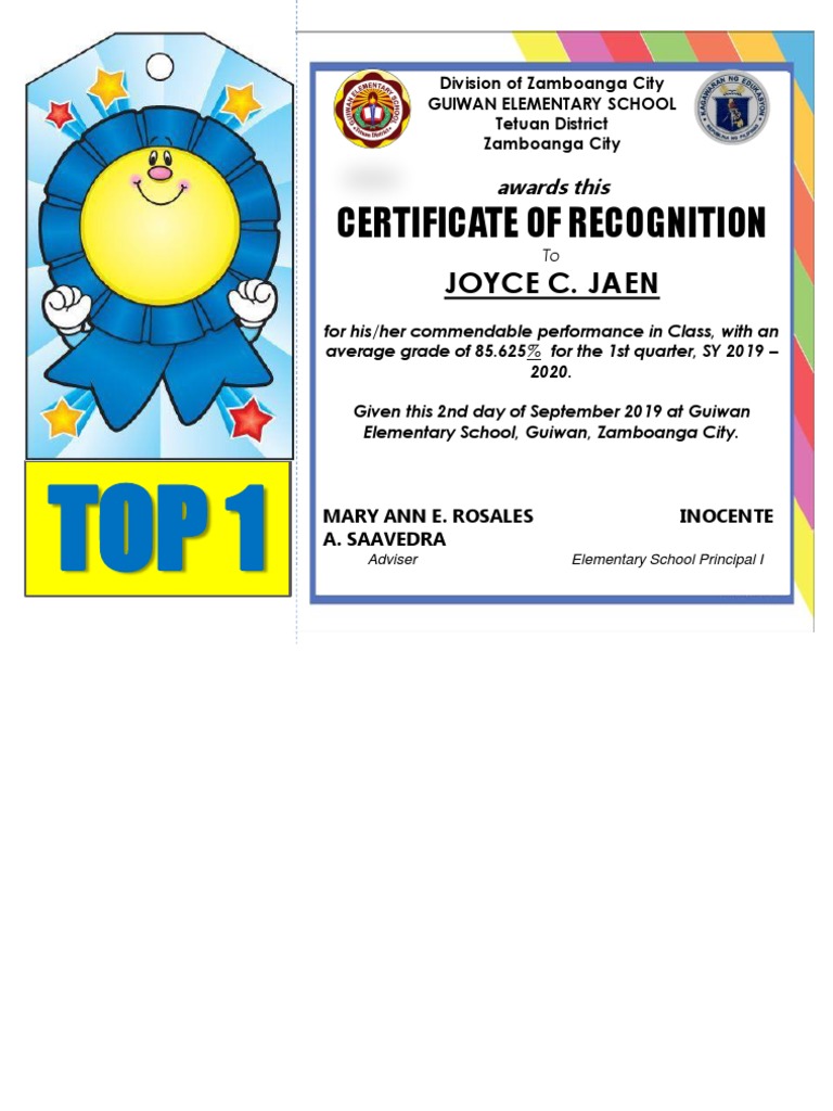 Certificate Reading of Honor | PDF