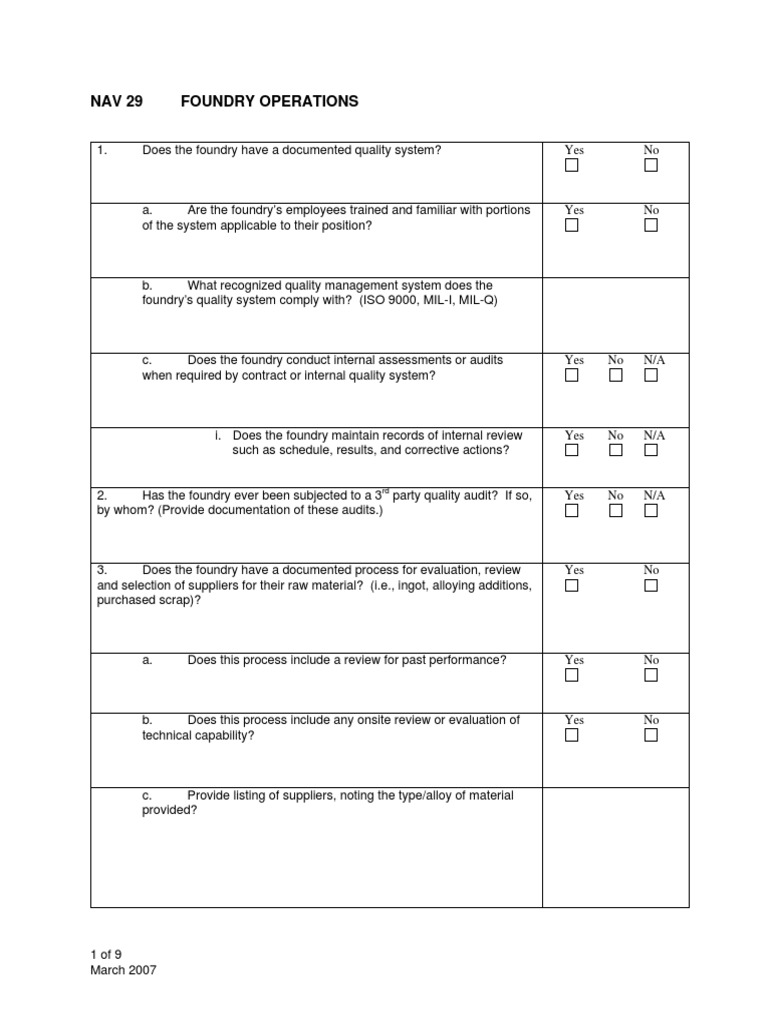 Check List For A Foundry Audit | PDF | Business Process | Metals
