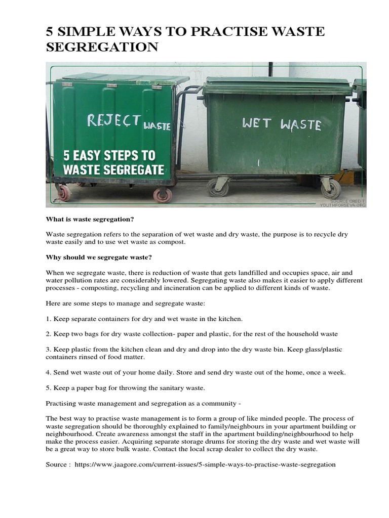 5 Simple Ways To Practise Waste Segregation | PDF | Recycling | Waste