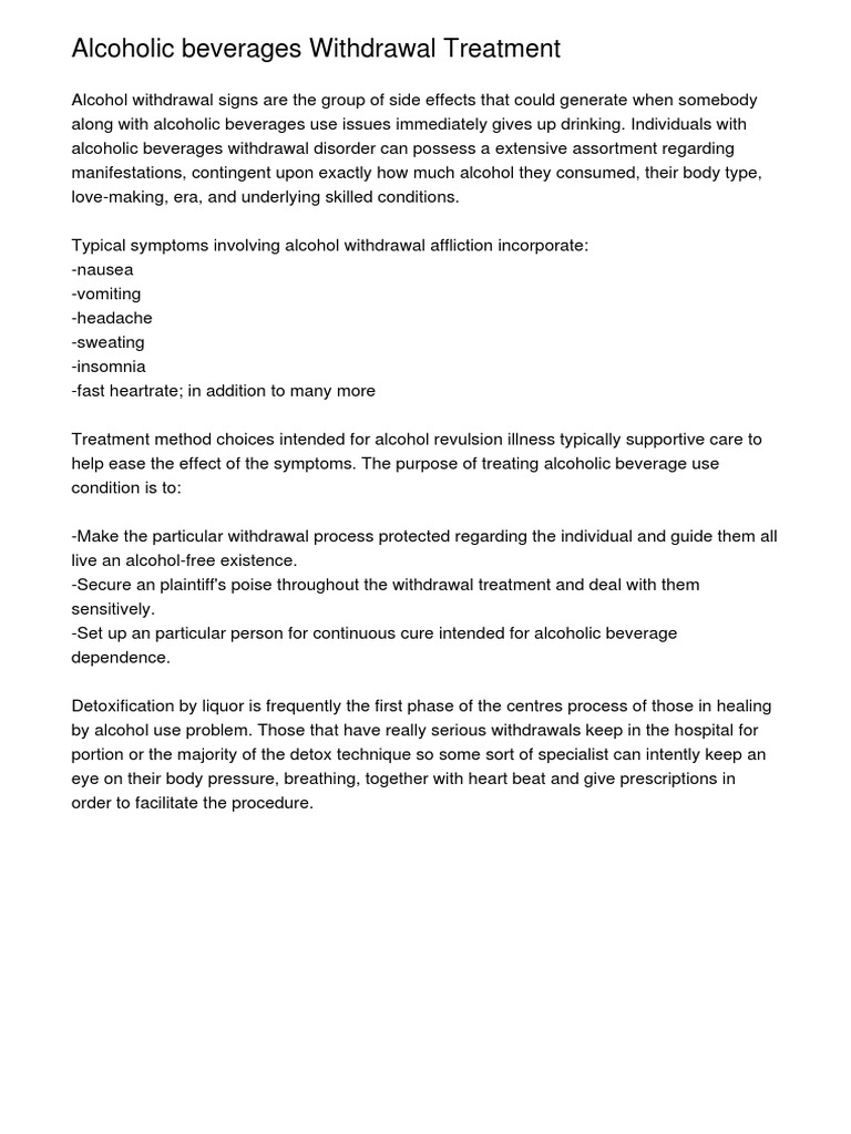 Alcoholic Beverages Withdrawal Treatment | PDF | Self-Improvement