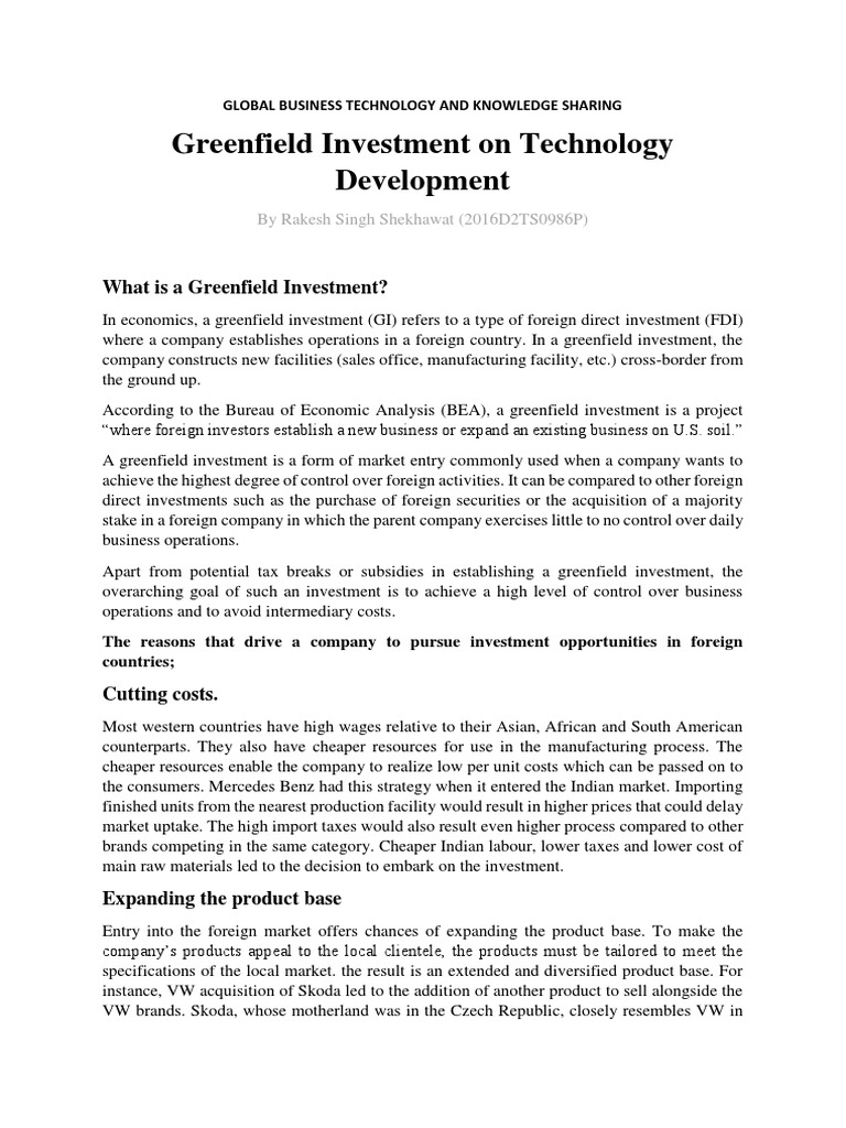 Greenfield Investment | PDF | Monopoly | Economics