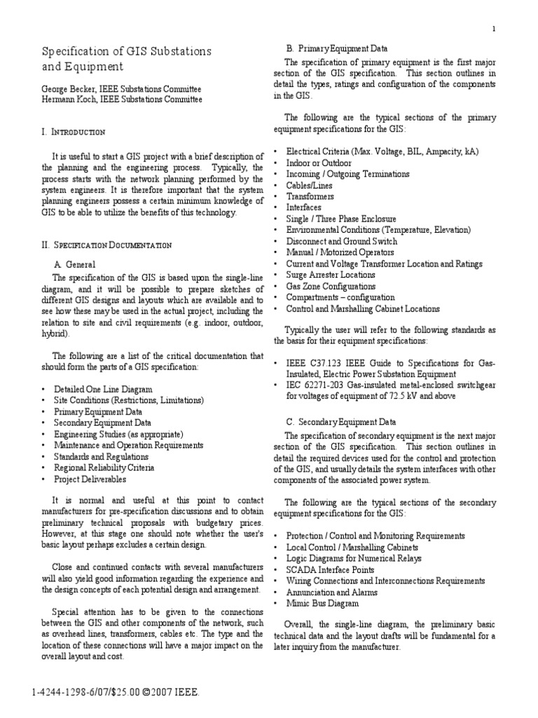 GIS Specification | PDF | Electrical Substation | Specification (Technical Standard)