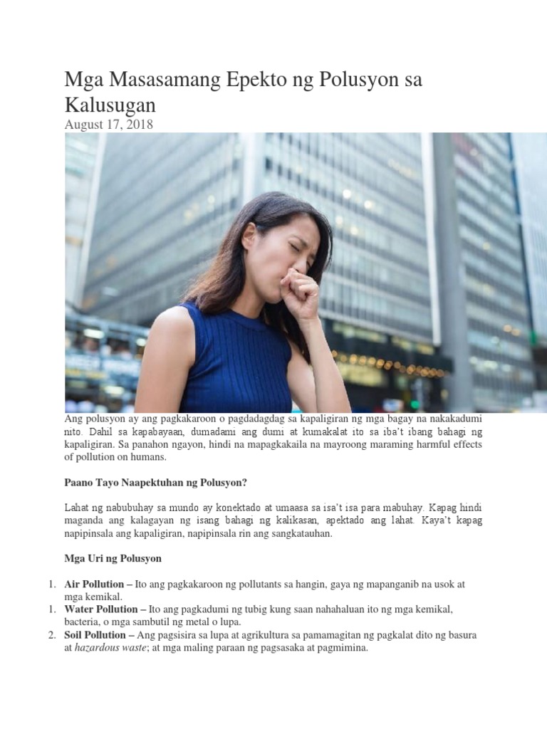 Mga Masasamang Epekto NG Polusyon Sa Kalusugan | PDF