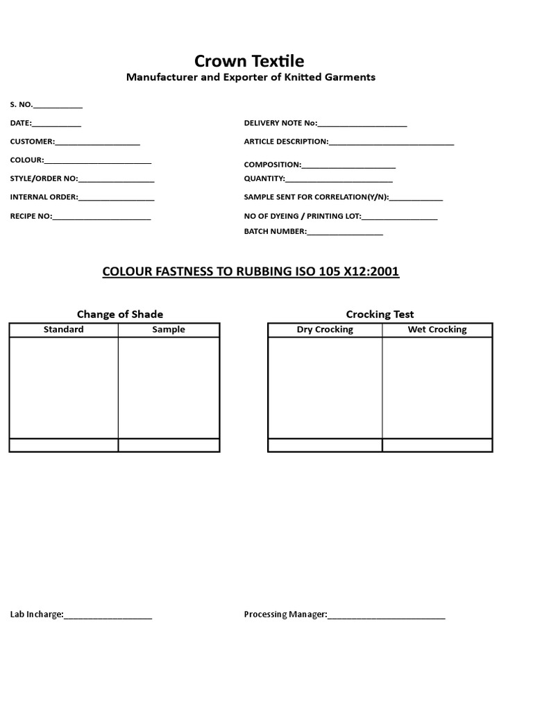 Colour Fastness Report For Lab | PDF