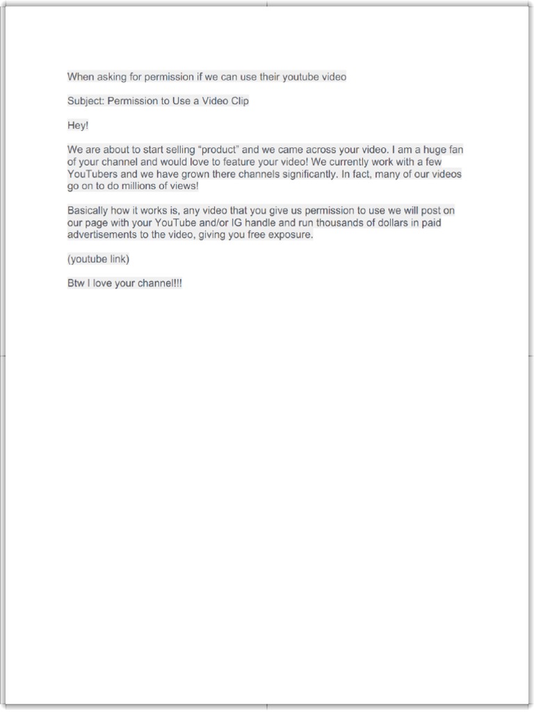 Youtube Permission Letter | PDF