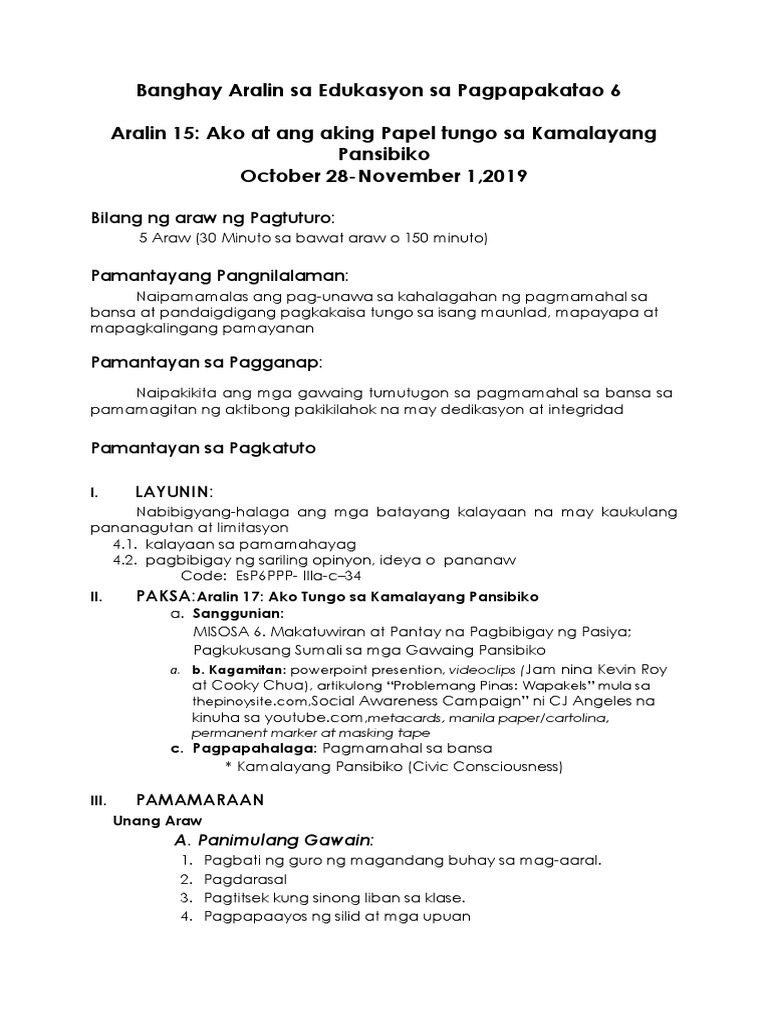 DLL Esp 6 q3 Week 1 | PDF
