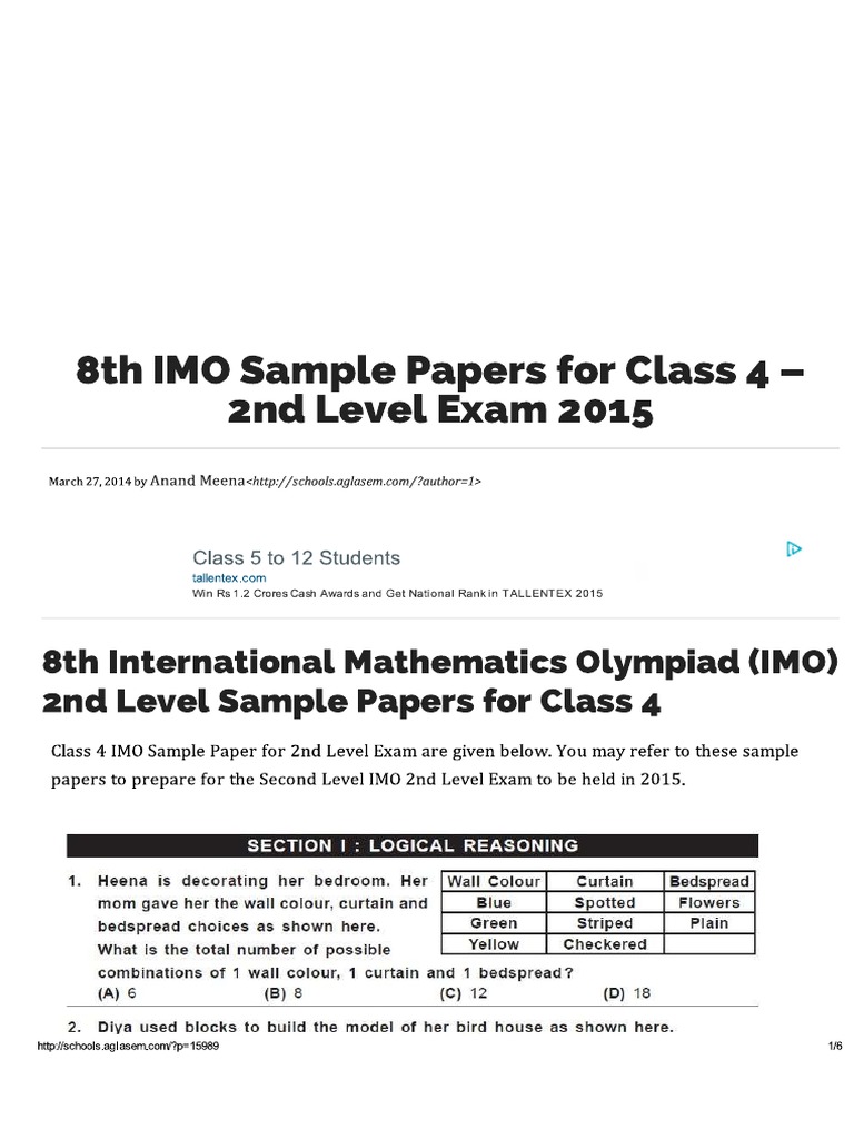 Imo Sample Test Paper | PDF