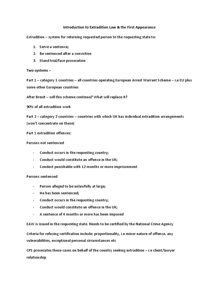 Introduction To Extradition Law | PDF | Extradition | Bail