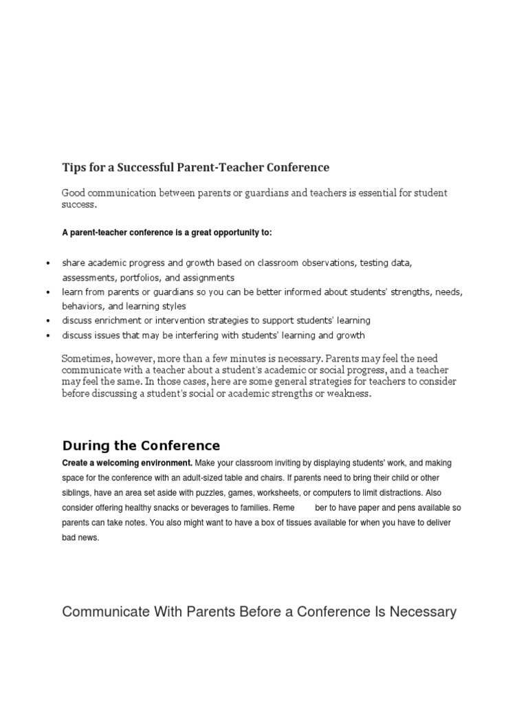 Tips For A Successful Parent Teacher Meeting | PDF | Teachers | Cognition