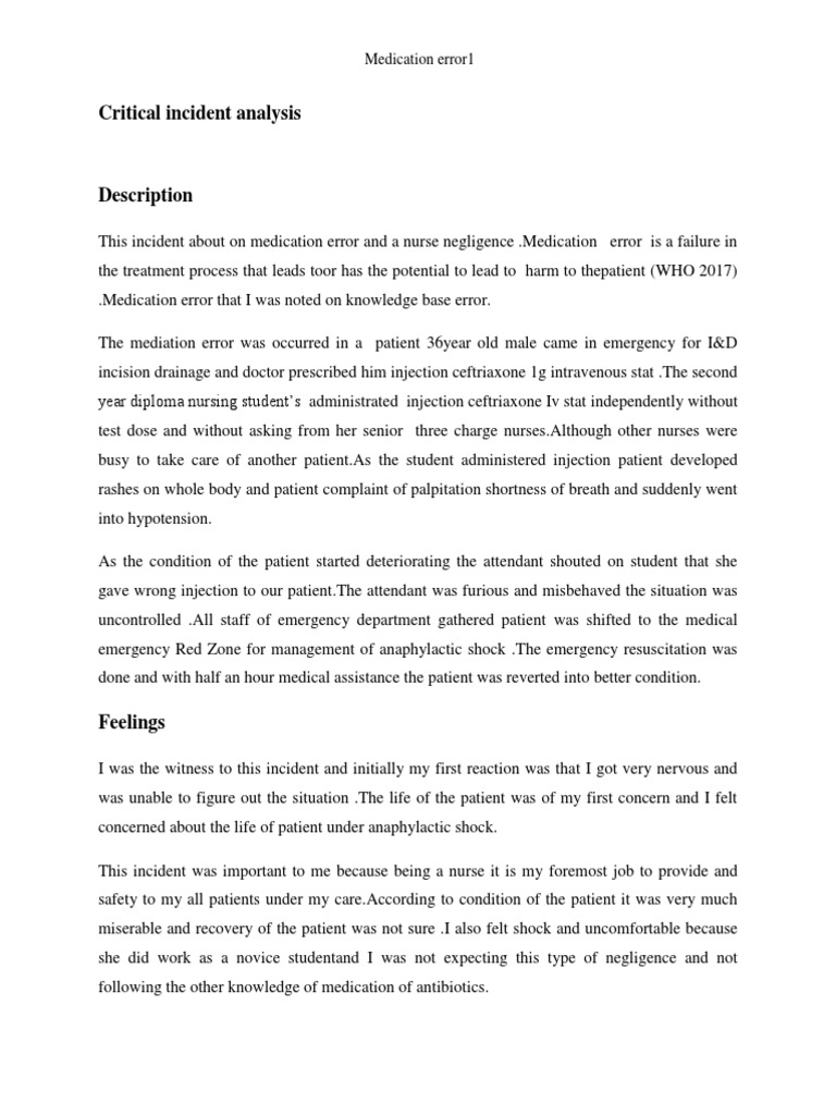 Critical Incident Analysis | PDF | Medical Error | Patient Safety