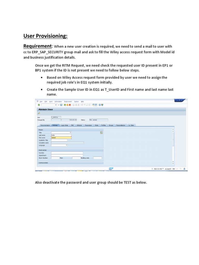 User Provisioning Document | PDF