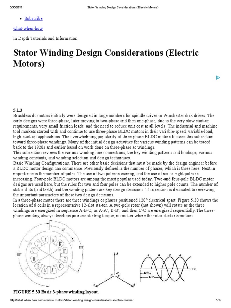 Stator Winding Design Considerations of Electric Motors | PDF ...