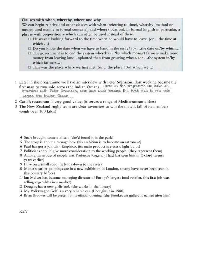 Exercises on Relative Clauses with Prepositions | PDF | Grammar | Syntax