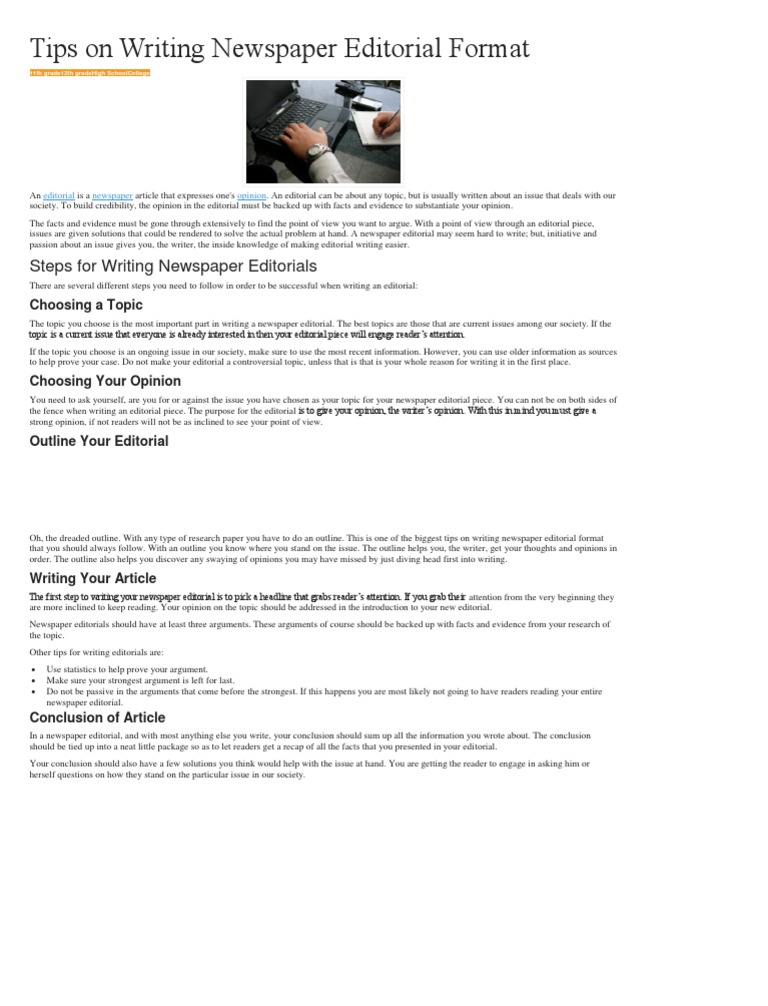 Tips On Writing Newspaper Editorial Format | PDF | Editorial | Newspapers