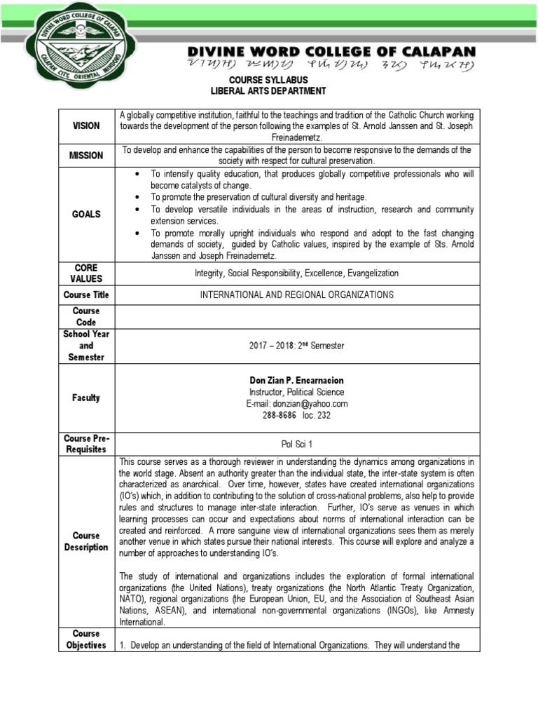 International and Regional Organizations Syllabus | PDF | European ...