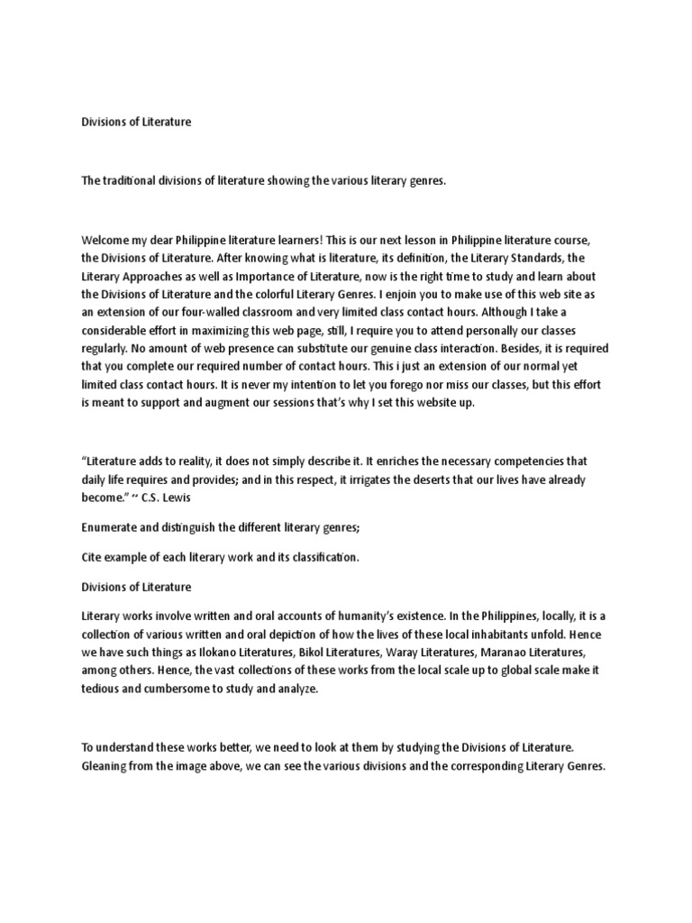 Divisions of Literature | PDF | Poetry | Lyric Poetry