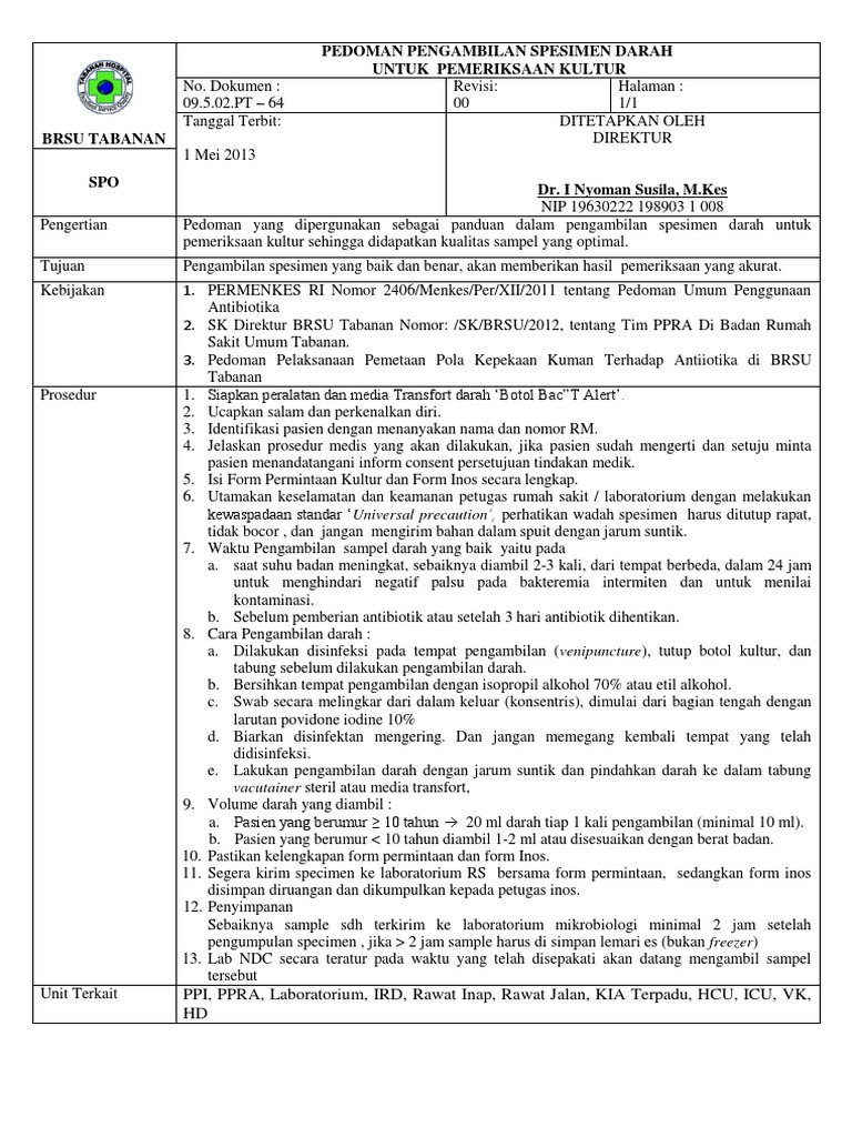 Sop Pengambilan Spesimen Kultur | PDF
