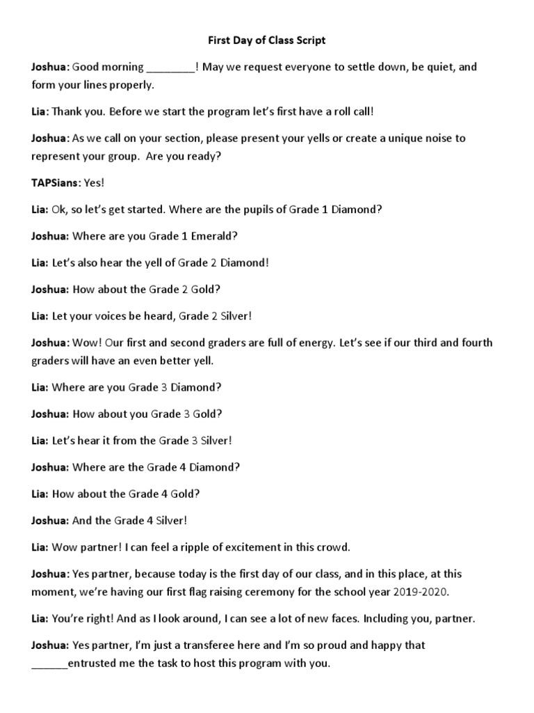 First Day of Class Script for Teachers | PDF