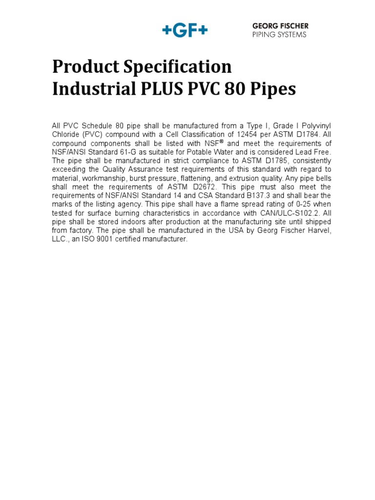 Specification - Industrial PLUS PVC80 Pipe | PDF