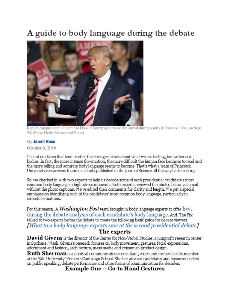 A Guide To Body Language During The Debate | PDF | Body Language | Gesture