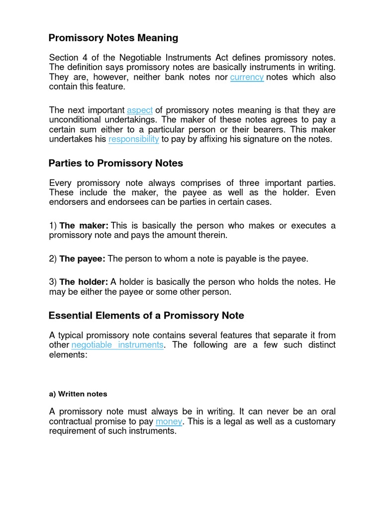 Promissory Notes and Its Essentials | PDF | Promissory Note ...