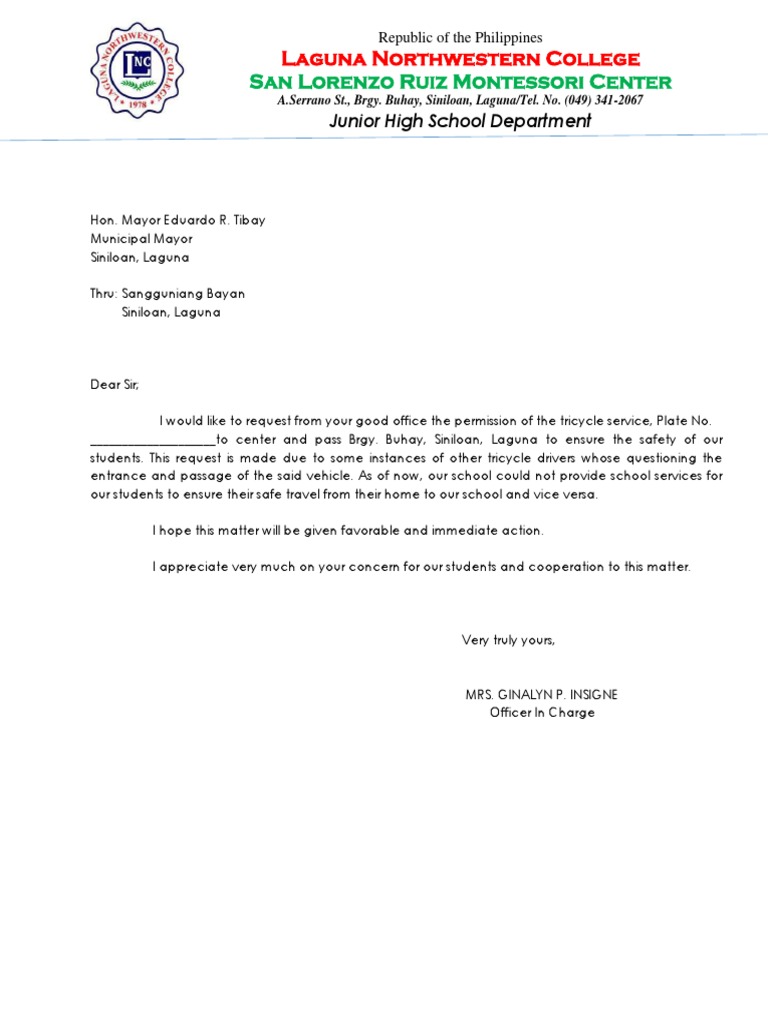 Request for Tricycle Service Approval | PDF