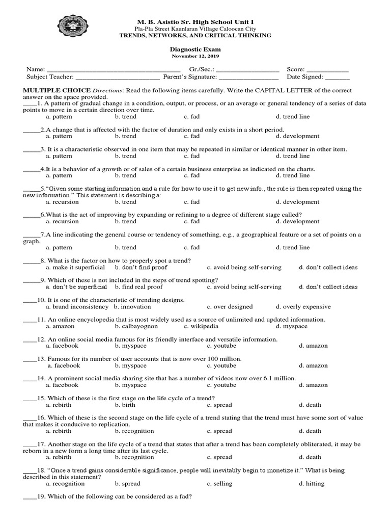 Diagnostic Exam Trends | PDF | Placebo | Scenario Planning