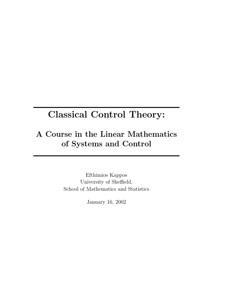 Key Concepts in Classical Control Theory | PDF | Eigenvalues And ...