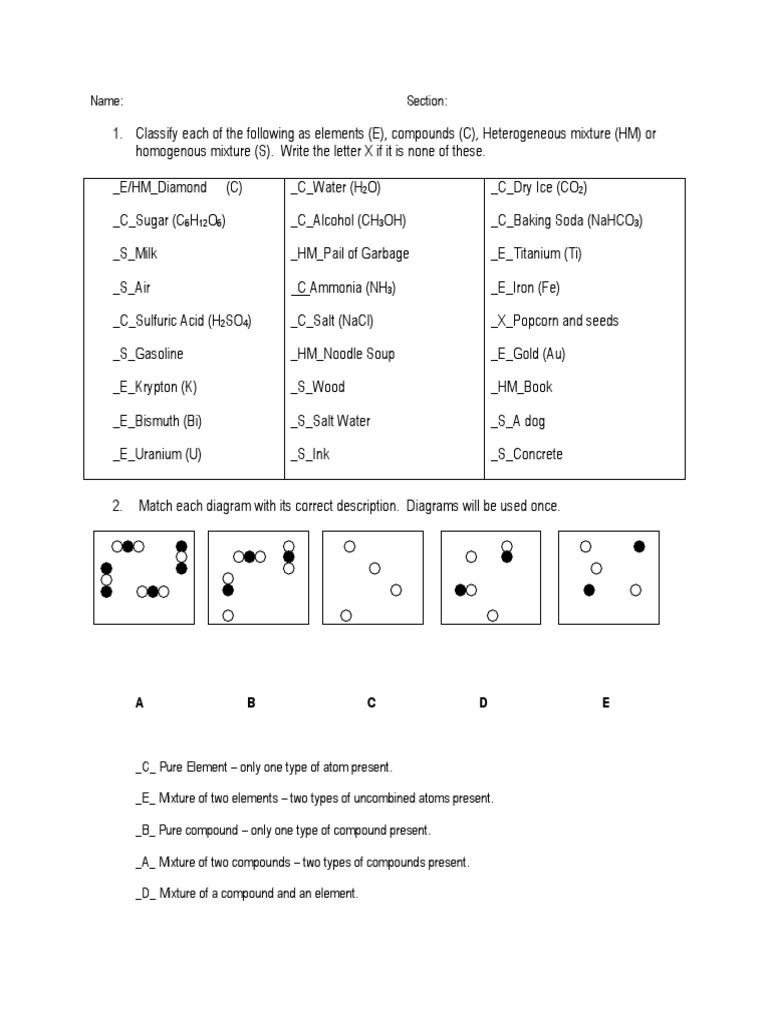 Elements, Compounds, and Mixtures Guide | PDF | Mixture | Chemical ...