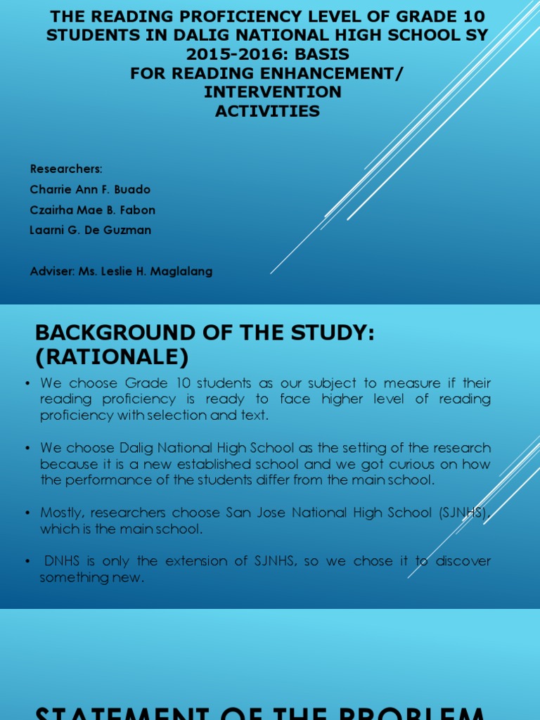 The Reading Proficiency Level of Grade 10 Students | PDF | Reading ...