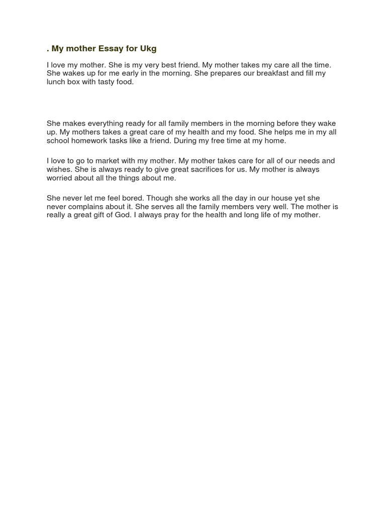 My Mother Essay For Ukg | PDF
