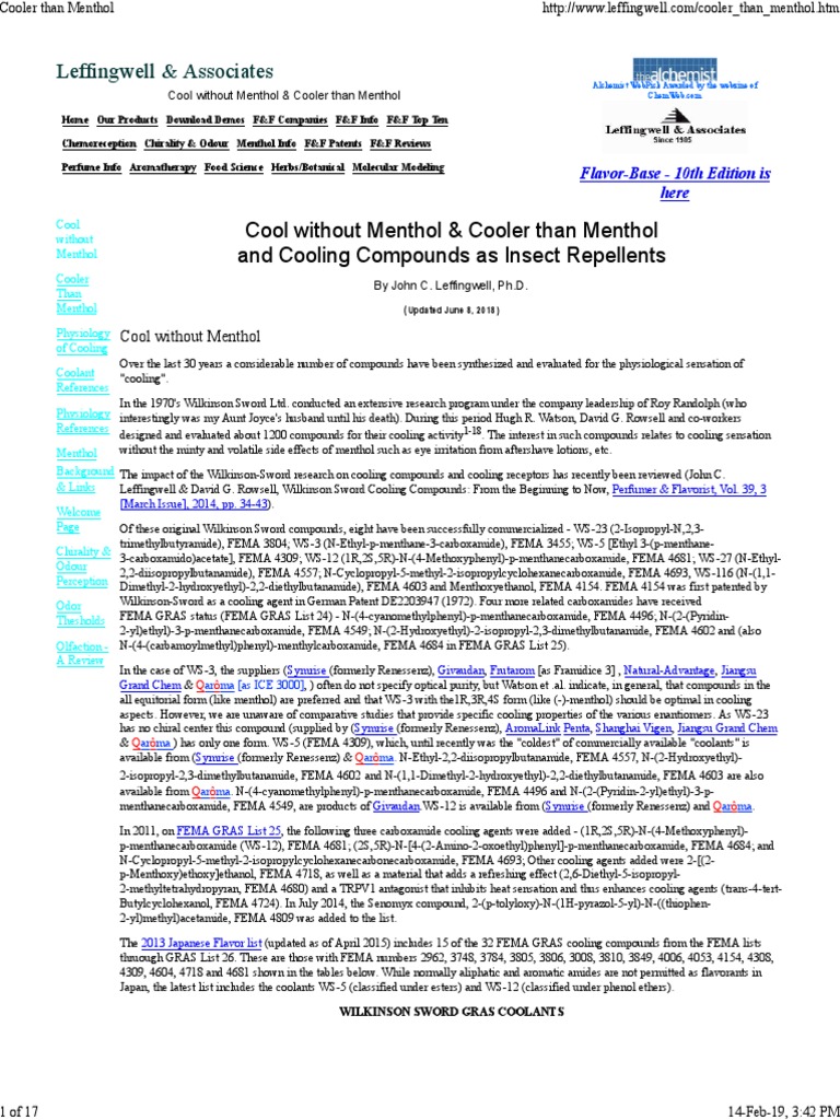 Cooling Compounds | PDF | Taste | Ester