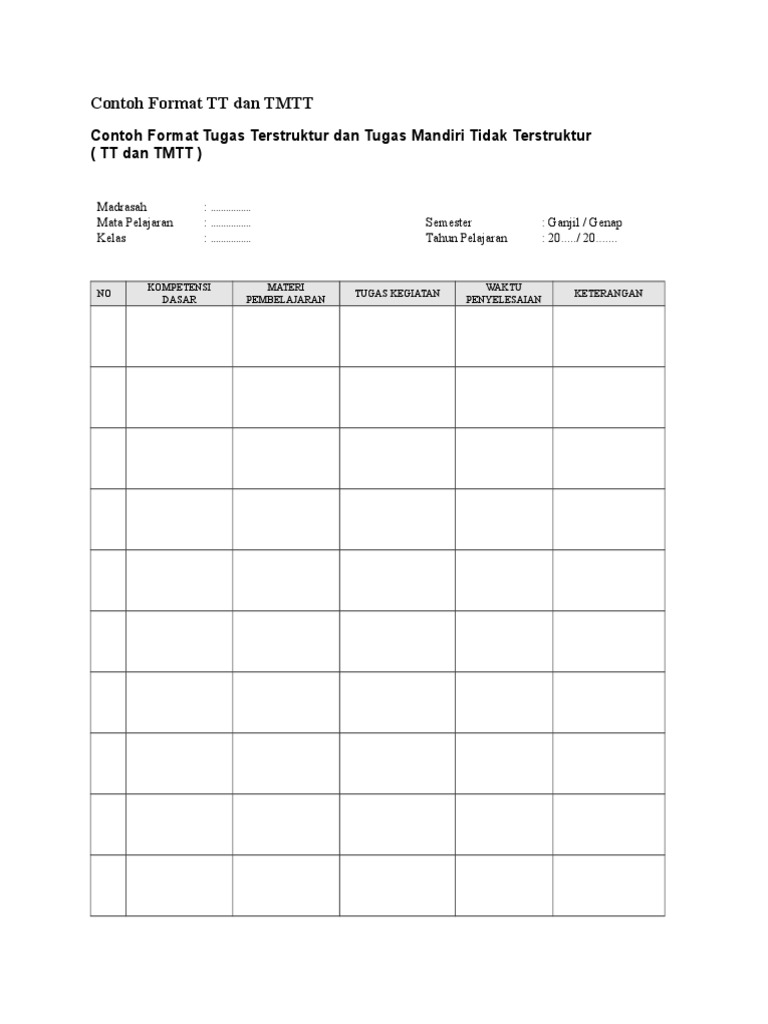 Contoh Format TT Dan TMTT | PDF