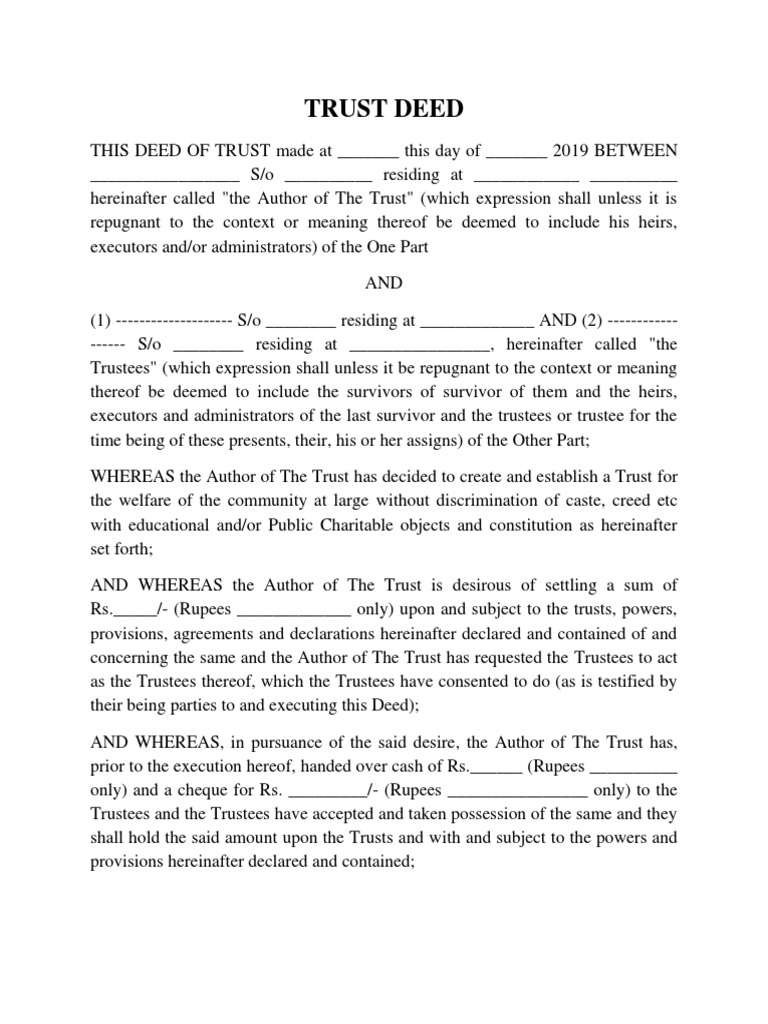 Trust Deed | PDF | Trust Law | Trustee