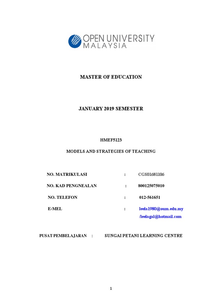 Models of Teaching - Assignment Oum | PDF | Teachers | Learning Theory ...