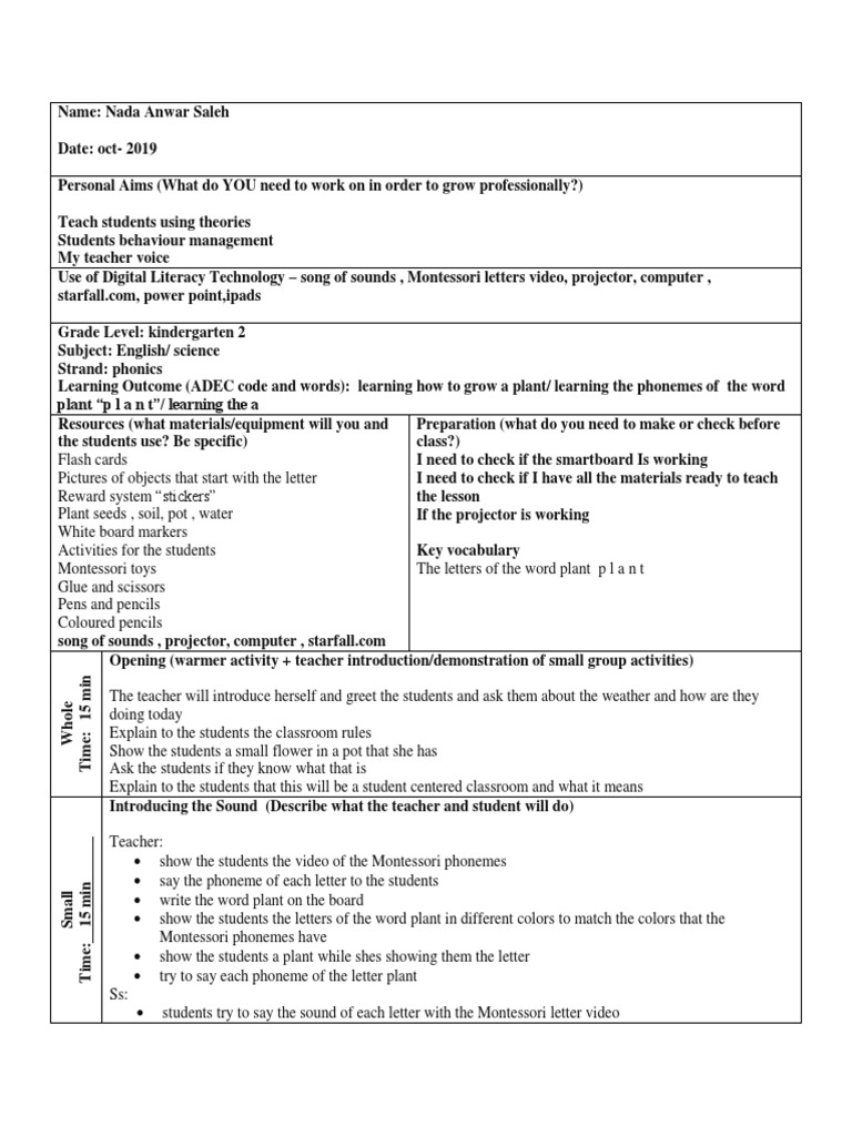 Grow A Plant Lesson Plan | PDF | Montessori Education | Phonics