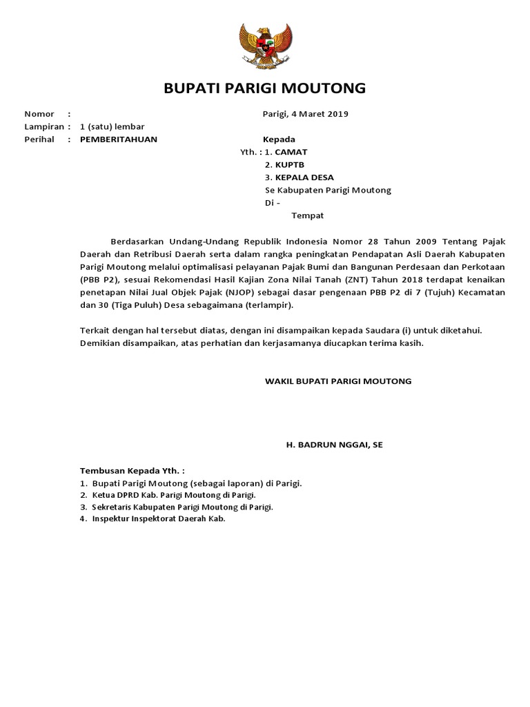 Surat Pemberitahuan Njop | PDF