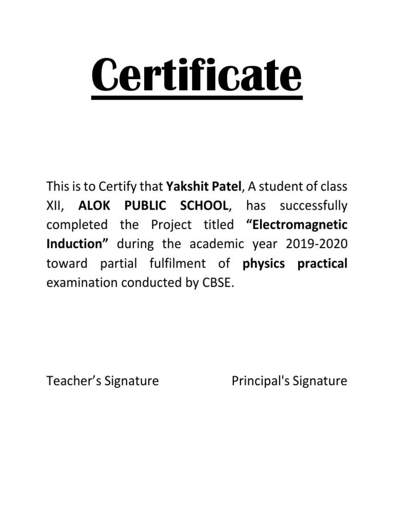 Certificate For Class 12 Project File | PDF