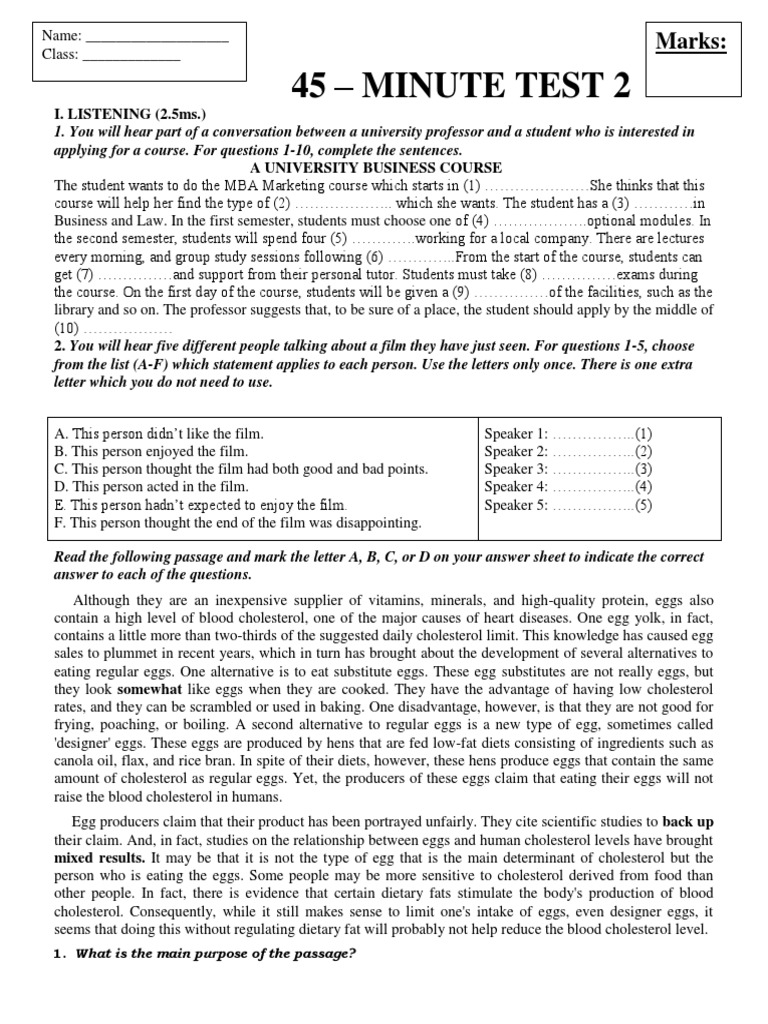 45 - Minute TEST 2 - No Keys | PDF | Egg As Food | Cholesterol