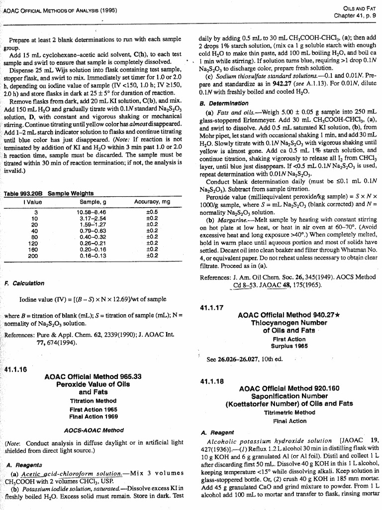 AOAC 965 33 Peroxide Value of Oils and Fats PDF | PDF