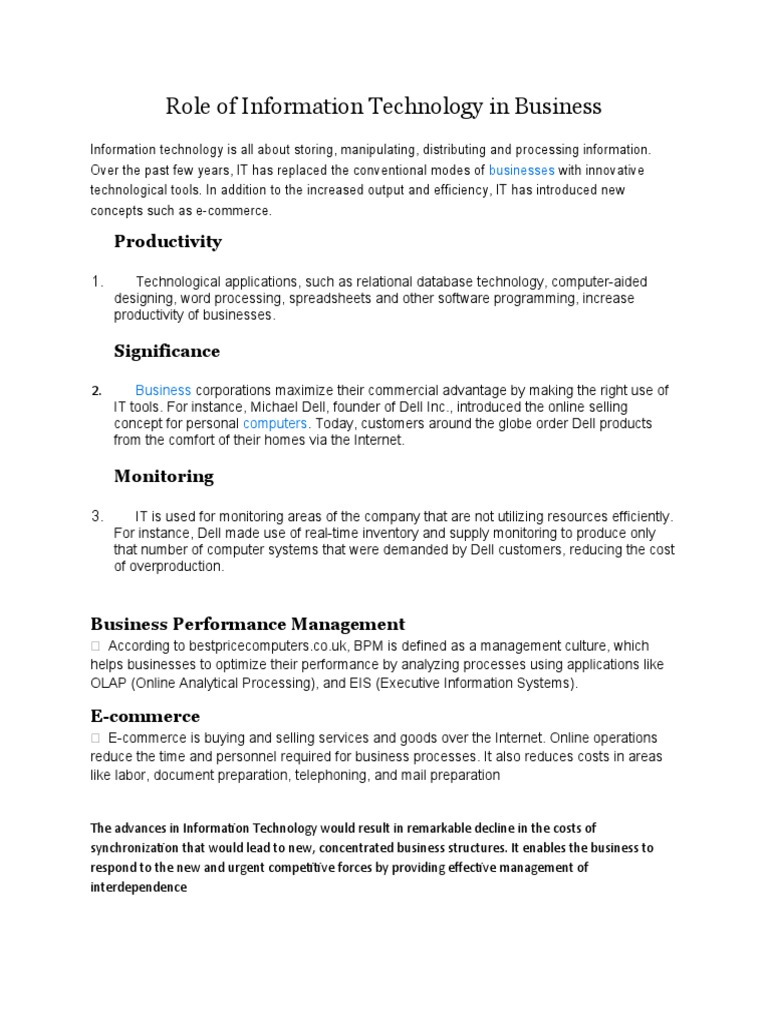 Role of IT in Business | PDF