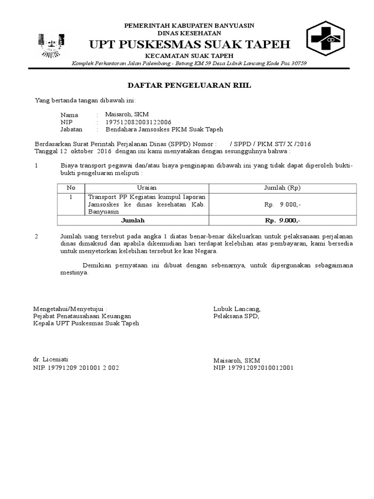 Bukti Pengeluaran Riil | PDF