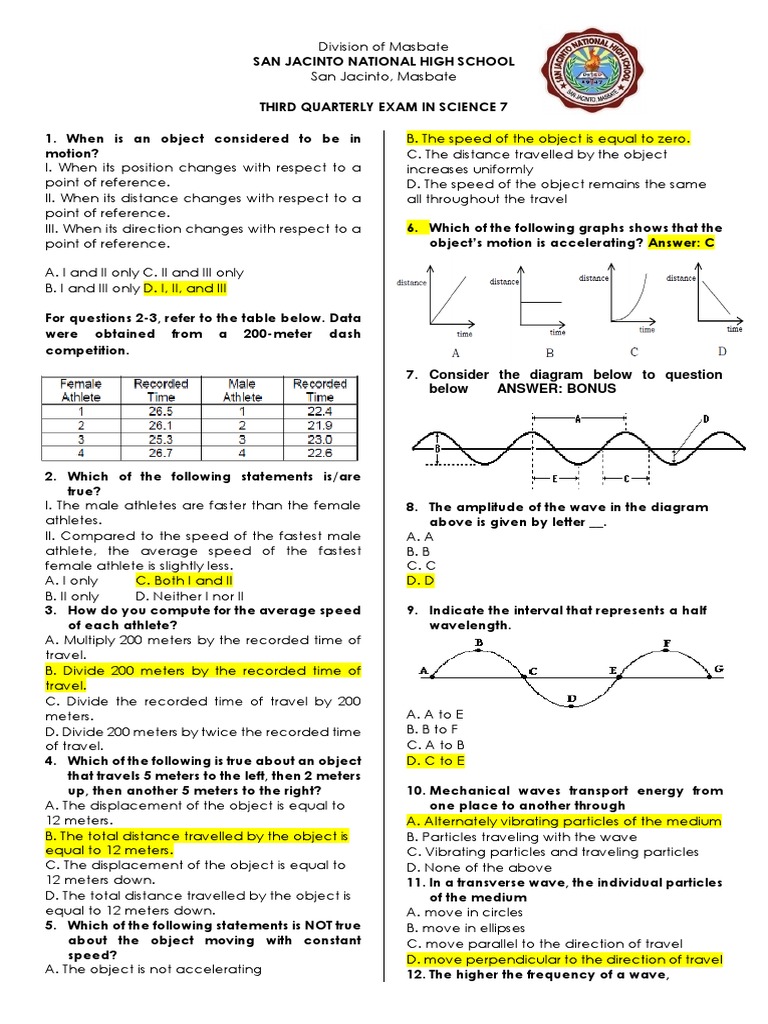 THIRD QUARTER EXAM IN SCIENCE 7 Orig | PDF | Waves | Electromagnetic ...