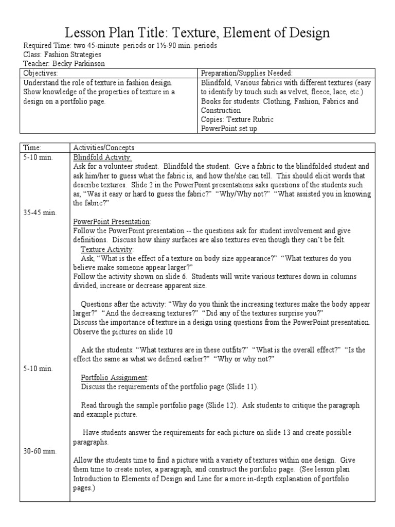 Texture Lesson Plan 1 PDF | PDF | Lesson Plan | Microsoft Power Point